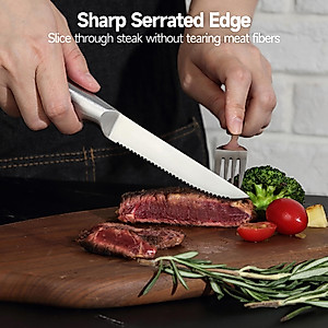 SANHUI Steak Knives, Steak Knife Set of 8, German Stainless Steel Steak Knife Serrated, Silver