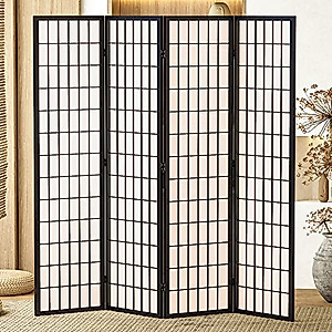 Salfanre Divider for Room Separation, 4 Panel, Japanese Room Dividers, Folding Shoji Screen, 5.6 Ft, Black