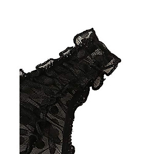 WDIRARA Women's Sexy Polka Dot Mesh Frill Spaghetti Strap Lingerie Set Black M