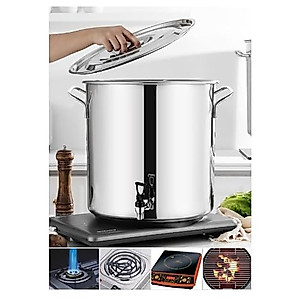 Stainless Steel Stock Pot Stock Pot With Spigot, Round Stock Pot With Soft-Touch Handles, Stainless Steel Soup Stockpot Composite Bottom 5-90L Wine Bucket,Thicken Milk Can With Tap S(Size:20*20cm(5L))