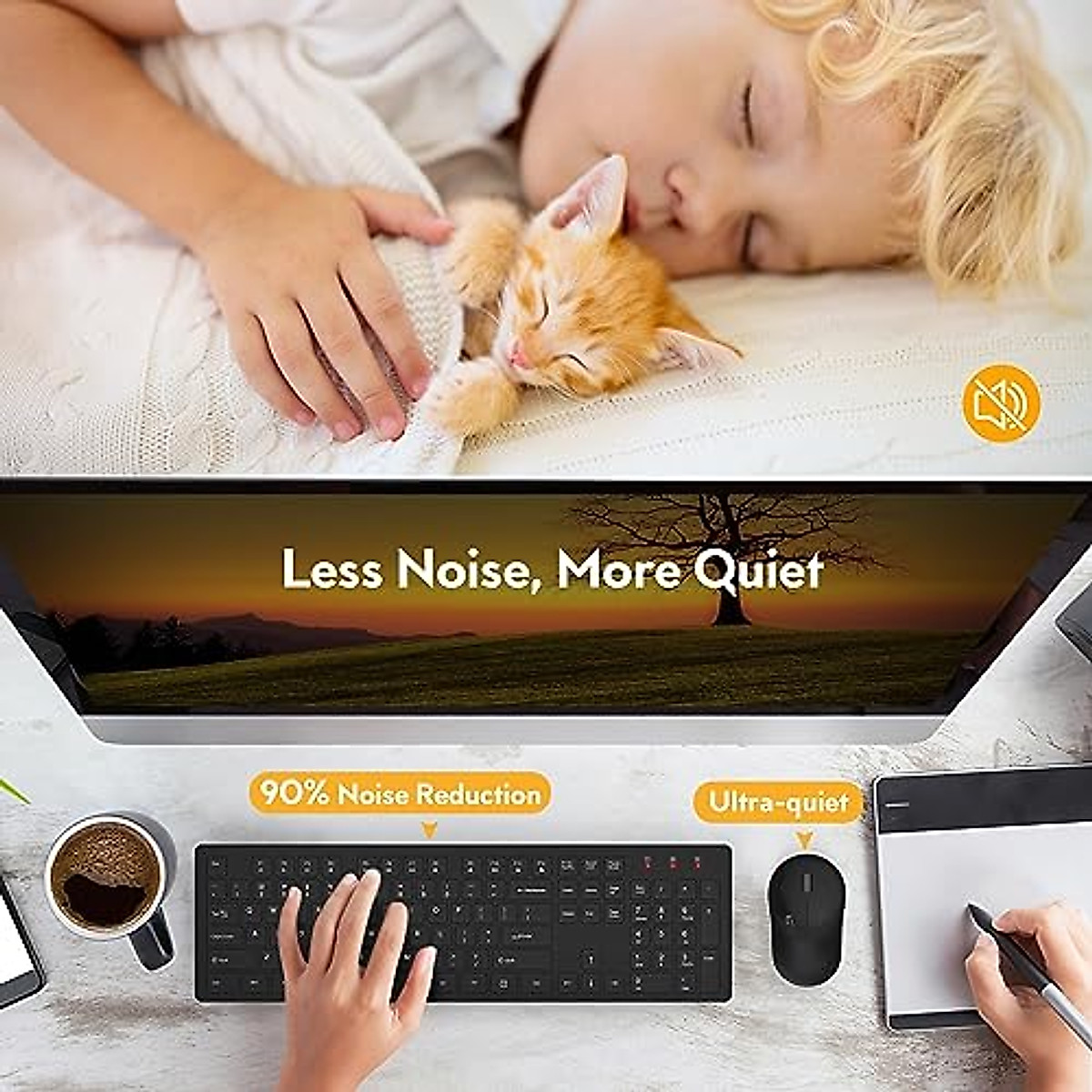 Wireless Keyboard and Mouse, Trueque Silent 2.4GHz Cordless Full Size USB Mouse Combo, Long Battery Life, Lag-Free for Computer, Laptop, PC, Windows, Mac, Chrome OS (Black)