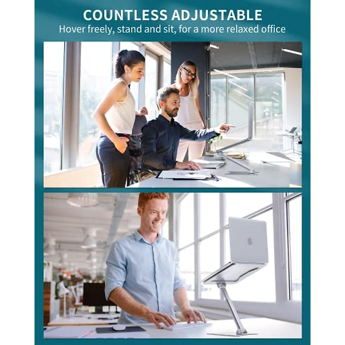 Biuupa Adjustable Laptop Stand for Desk- Sturdy Aluminum Foldable Computer Stand, Non-Slip Ergonomic Laptop Holder Lift for All Computers/ DJ/ Chromebook/ Notebook/ MacBook/ Air/ Pro, 10-16" Silver