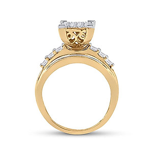 The Diamond Deal 10kt Yellow Gold Round Diamond Cluster Bridal Wedding Engagement Ring 1 Cttw
