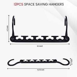 HAKDAY 12PCS Space Saving Hangers, Magic Cascading Hangers Closet Organizers and Storage 5 Slots Foldable Hangers for College Dorm Room Black