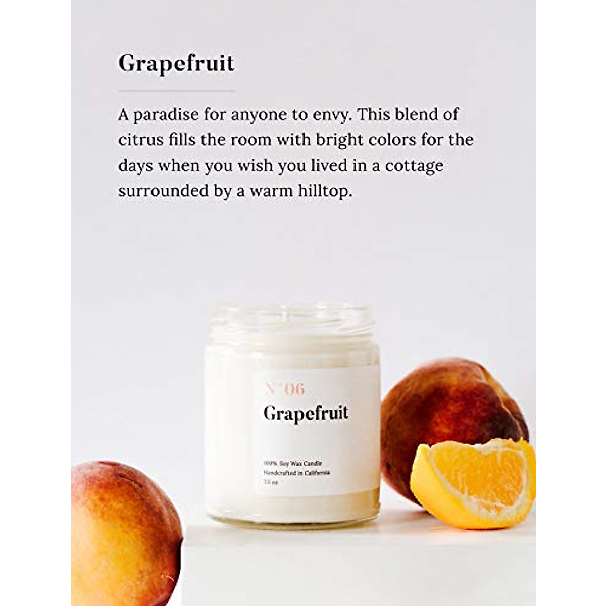 Mia's Co Grapefruit Scented Candle, Handmade with Natural Soy Wax and Cotton Wicks, 7.5 oz Minimalist Aromatherapy Candle for Home, Long Lasting Burning for Stress Relief, Candle Gift for Women