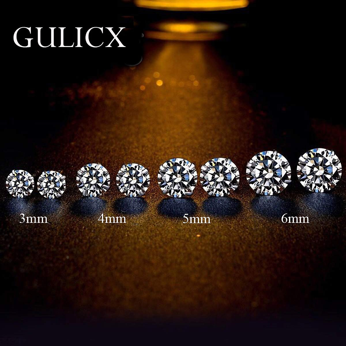 Sterling Silver Cubic Zirconia Stud Earrings Set for Womens Mens, 4 Pair Small Studs for Cartilage Tragus Multi Piercing Ears 3mm/ 4mm/ 5mm/ 6mm