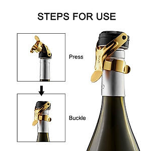 OWO Wine stoppers Stainless Steel Wine Saver Plug with Silicone Wine Saver for all Standard Bottle Necks Leak proof Keep Fresh （Gold, 2 Pack）