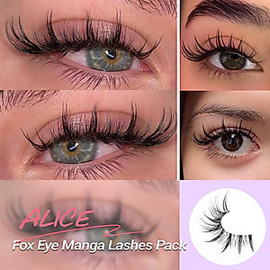 ALICE Manga Lashes Fox Eye False Clear Band Cat Wispy Anime Eyelashes Spiky Cosplay Fake Eye Lashes 7 Pairs Pack