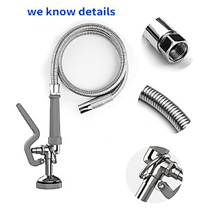 FAUAID Pre Rinse Spray Valve with 45” Stainless-Steel Pre Rinse Hose,1.42 GPM Pre Rinse Sprayer Commercial Sink Sprayer with Ergonomic Handle Commercial Faucet Parts,Fit for Dish Washing Sprayer（Gray）