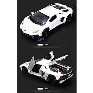 White Lambo Aventador Toy Car Model Pull Back Vehicles Diecast with Light & Sound