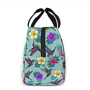 3D Novelty Tropical Flowers with A Bird Insulated Lunch Bag Lunch Water Resistant Cooler Box For Women Men Adults College Work Picnic Hiking Beach Fishing