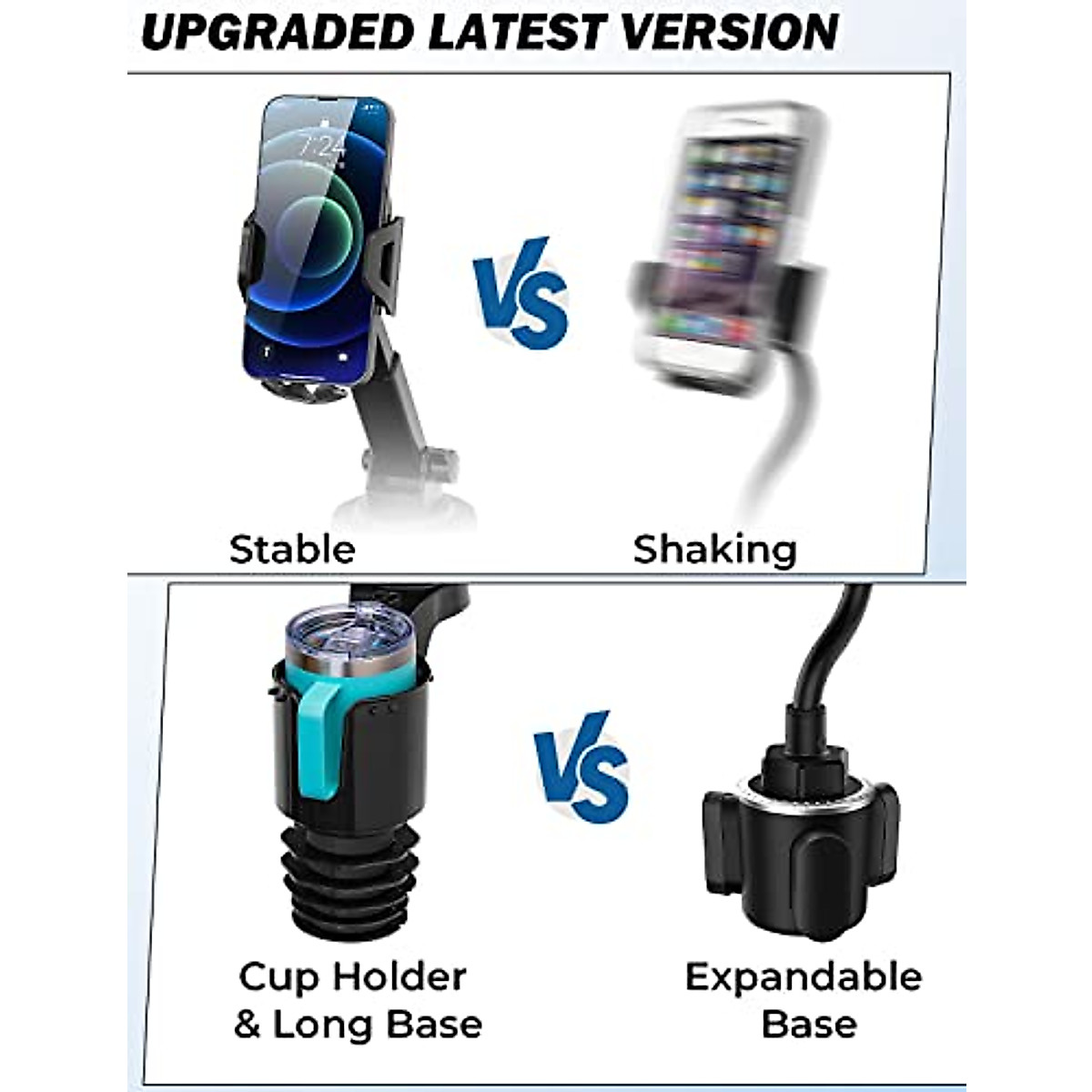 JOYTUTUS Cup Holder Phone Mount for Car, Car Cup Holder Cellphone Holder for Car, Large Car Cup Holder Adapter Long Arm with 360 Degree Rotation, Compatible with iPhone, Samsung & All Smartphones