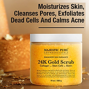 MAJESTIC PURE 24k Gold Scrub with Collagen and Biotin | Exfoliating Body Scrub for Skin Care, Stretch Marks, Acne, Cellulite | Body Scrub Exfoliator |10 oz
