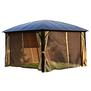 ALEKO Hardtop Gazebo with Removable Mesh Walls and Curtains | 12 x 12 Feet | Brown | GZBHR02