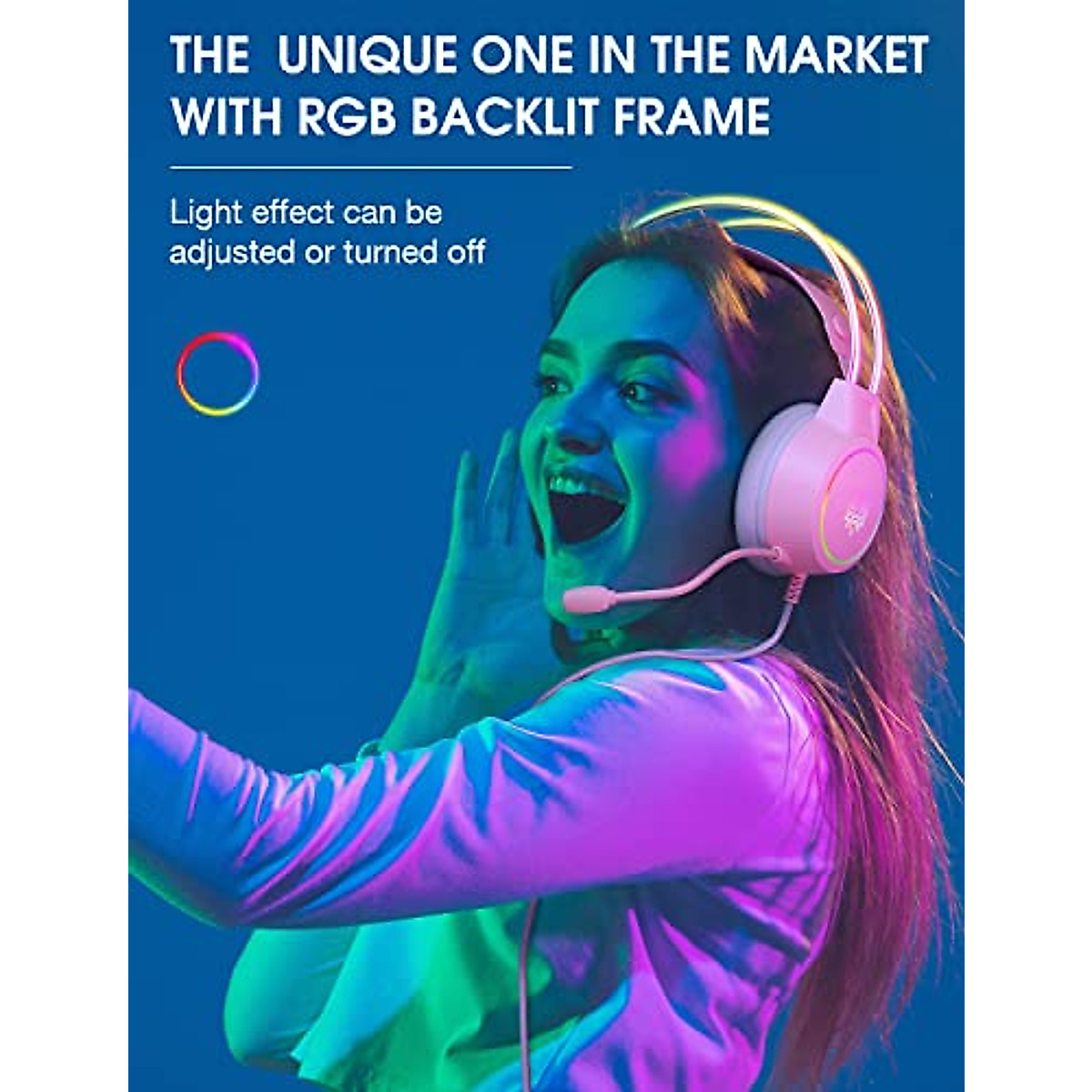 SIMGAL Gaming Headset with Mic, 3.5mm Lightweight Headphones with RGB Aluminum Frame, Surround Sound, Compatible with PS4 PS5 Xbox One(Adapter Not Included) PC Mobile Phone (Pink Without Antler)