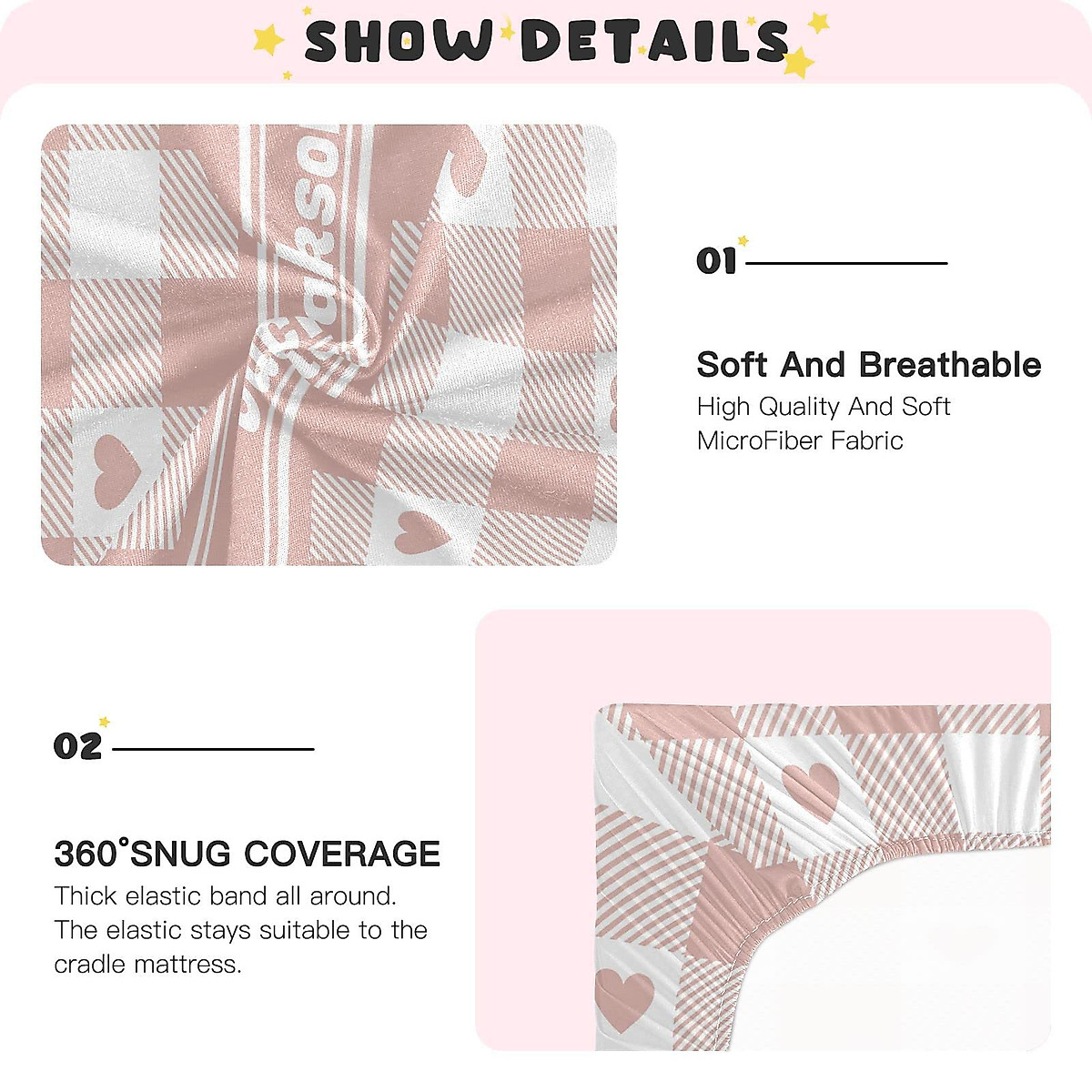 Custom Valentine's Day Plaid Baby Crib Sheets Soft Toddler Bed Sheets Breathable Mattress Cover Playard Sheet for Toddler Boys Nursery Bed Mattress, 52 * 28 * 9in