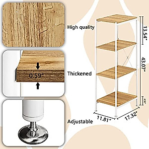4 Tier Storage Shelves Narrow Shelf Unit Metal Shelves Shelf Free Standing Shelf Organisers Modern Shelf Ladder Shelf Bookshelf for Bathroom Kitchen Bedroom Hallway Steel & Wooden White & Beige