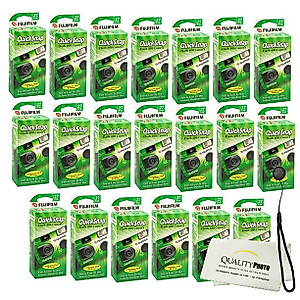 Fujifilm QuickSnap Flash 400 Disposable 35mm Camera 20 Pack Bonus Hand Strap Microfiber Cloth
