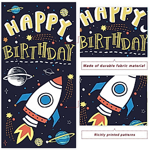 Outer Space Banner Blast Off Rocket Spaceship Galaxy Planet Astronaut Theme Decor for Decorations Boy Girl 1st Birthday Party Baby Shower Galaxy Planet Party Backdrop Outer Space Party Supplies