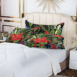 Christmas Flowers Pillowcase for Hair and Skin Body Pillow Cover Long Body Pillow Case 20"X 54" Flannel Pillow Cases with Zipper for Body Pillows