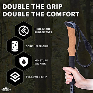 Cascade Mountain Tech Trekking Poles - Aluminum Hiking Walking Sticks with Adjustable Locks Expandable to 54" (Set of 2), Cork Grip, Orange