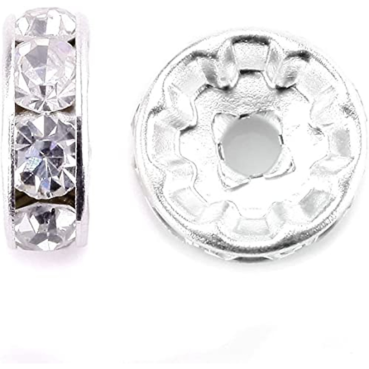 Allb 100Pcs Rondelle Spacer Beads 8mm Silver Plated Czech Crystal Rhinestone for Jewelry Making Loose Beads for Bracelets