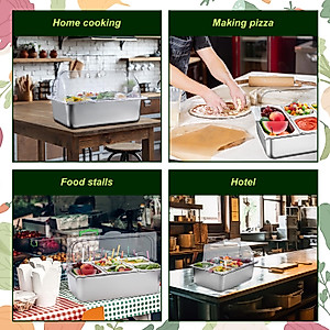 Tessco 1 Set Countertop Ice Food Serving Display Container Condiment Dispenser with Lid Stainless Steel Serving Tray Buffet Station with Clamps Spoons Ice Box for Restaurant Kitchen (5 Compartments)