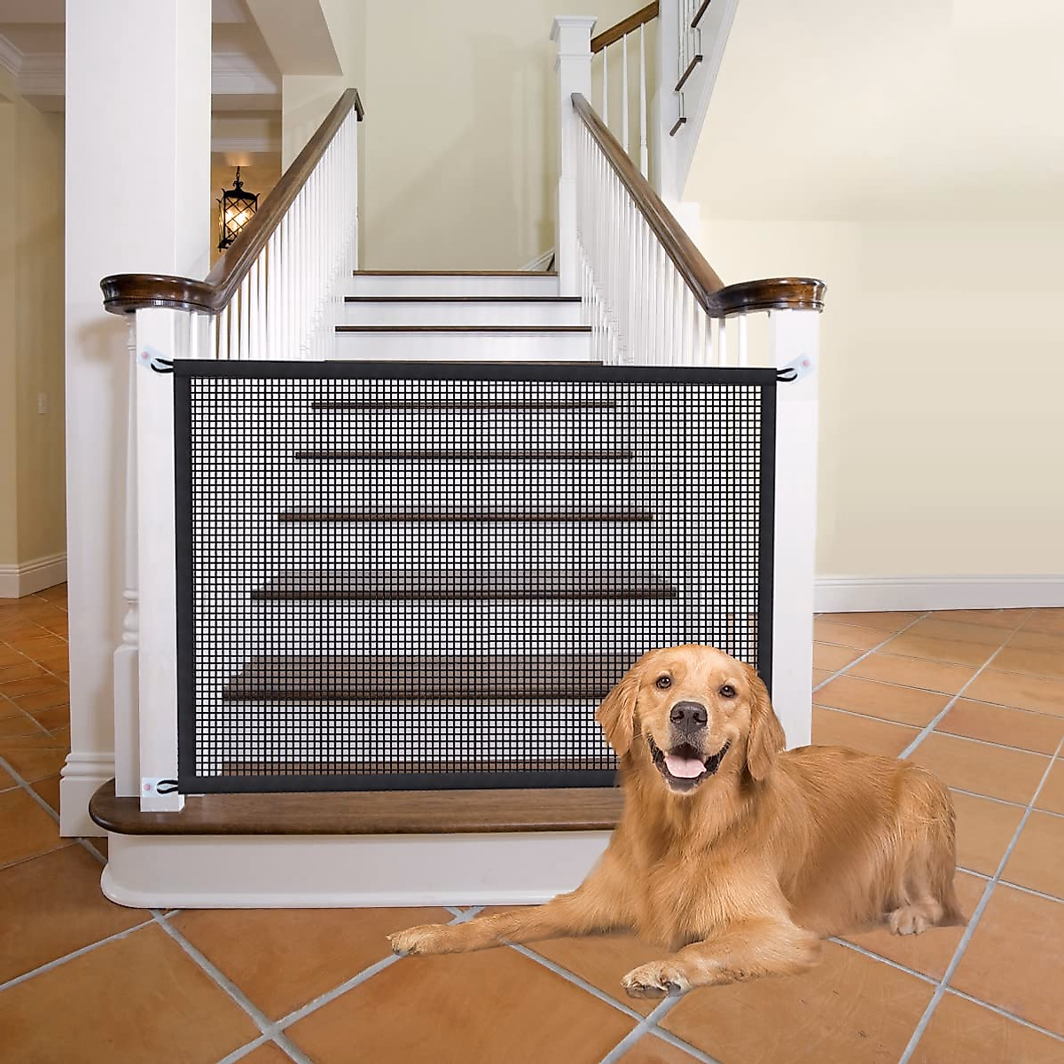 Dog Gate for Stairs Pet Gates for The House: Dogs Screen Mesh Gate for Doorways Stairways Indoor Safety 29 inches Tall, 38 inch Wide