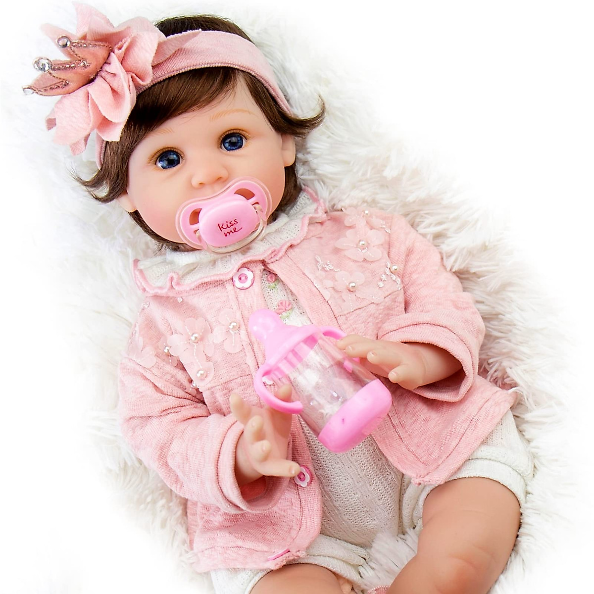 Milidool Reborn Baby Dolls Girl, 22 inch Lifelike Realistic Baby Girl Doll That Look Real Baby Doll Silicone Newborn Baby Doll Packaged with Feeding Toy Accessories Set,Gift for Grandma and Kids 3+