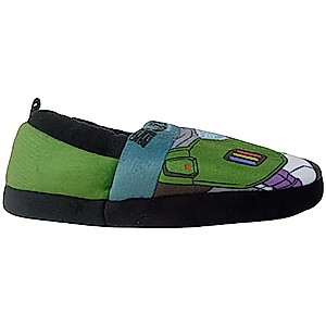 Disney Toy Story Slippers - Buzz Lightyear and Sheriff Woody Fuzzy PJ House Shoes - Boys Pajama Indoor Warm Slipper - Green/Black (size 9-10 Toddler)