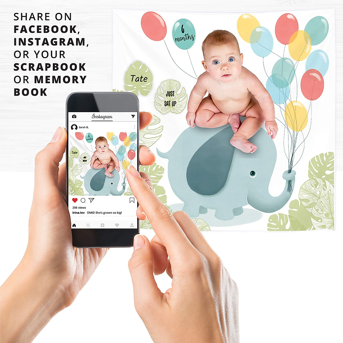 Baby Milestone Blanket - Memory Blanket for Baby Girl or Boy! 2-in-1 Infant Blankets with Monthly Milestones and Event Cards! Personalized Photo Prop for Baby Pictures by Month (Balloon Party)