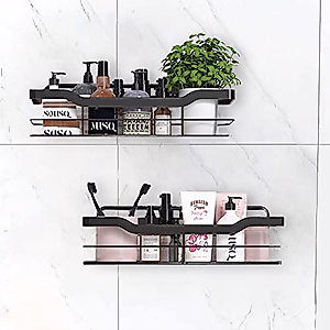 KJMWT Shower Caddy,4 Pack Shower Organizer with No Drilling Wall Mounted,Rustproof Shower Shelves with 4 Hooks,Shower Shelf for Bathroom and Kitchen,Matte Black