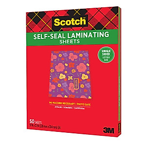 Scotch Self-Seal Laminating Sheets, 50 Sheets, Single Sided, Letter Size (LS854SS-50)