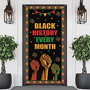 FARMNALL Black History Month Door Cover African American Decoration Party Photography Door Banner Farmhouse Holiday Decor Pattern Black Red Yellow Supplies for Home Office