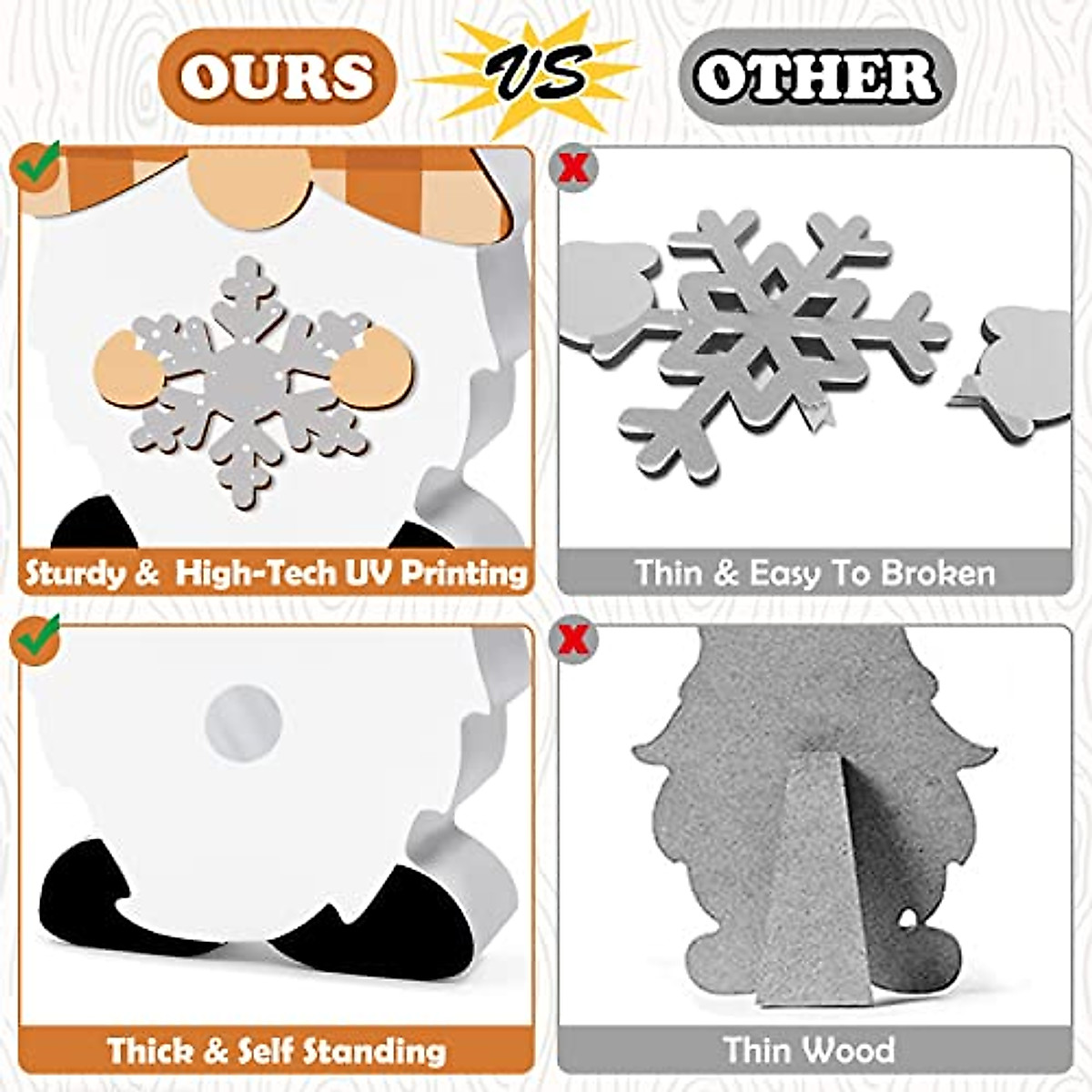 Huray Rayho Interchangeable Wooden Gnome Decor Holiday Seasonal Tiered Tray Decorative with 25 PCS Magnet Swappable Pieces Detachable Hat Office Home Sign Fall Thanksgiving Christmas Housewarming Gift