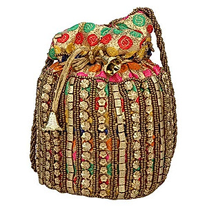 Traditional Satin Indian Jaipuriya Style Potli Bag for Women & Girls (Multi-1)