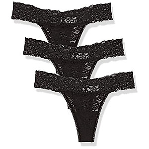 Maidenform Underwear Pack, All-Over Lace Thong Panties for Women, 3-Pack, Black/Black/Black