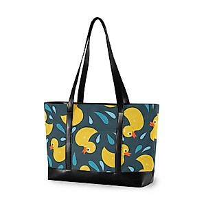 Rubber Duck Laptop Tote Bag for Women Canvas Teacher Tote Bags Travel Work Bag Handbags Purse with Fashion Zipper