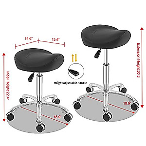 MWOSEN Saddle Stool Rolling Swivel Height Adjustable with Wheels. Ergonomic Saddle Chair Salon, Spa, Tattoo, Pedicure, Massage -Esthetician Chair(Black)
