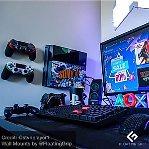 PS4 / PlayStation 4 Wall Mount system by FLOATING GRIP - Wall Mount hanging kit for displaying PS4 and 2x Controllers on the wall (Bundle: Fits PS4 + 2x Controllers, Black)