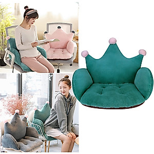 Fluffy Crown Armchair Cushion Semi-Enclosed Chair Backrest Cute Office Pads Warm Desk Seat for Women Girl Soft Floor Sofa Non-Slip Sitting Mat Plush Home Lumbar Waist Back Support Pad, Green