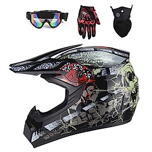 Youth Motocross Helmets Set,DOT Approved Child Kids Off Road ATV Dirt Bike BMX Full Face Helmets,Cool Personality Dirt Bike Motorbike Mountain Helmet