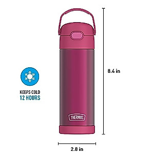 THERMOS FUNTAINER 16 Ounce Stainless Steel Vacuum Insulated Bottle with Wide Spout Lid, Rosewoood