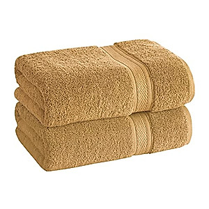 CANNON 100% Cotton Low Twist Hand Towels (18" L x 30" W), 550 GSM, Highly Absorbent, Super Soft and Fluffy (2 Pack, Ocher)