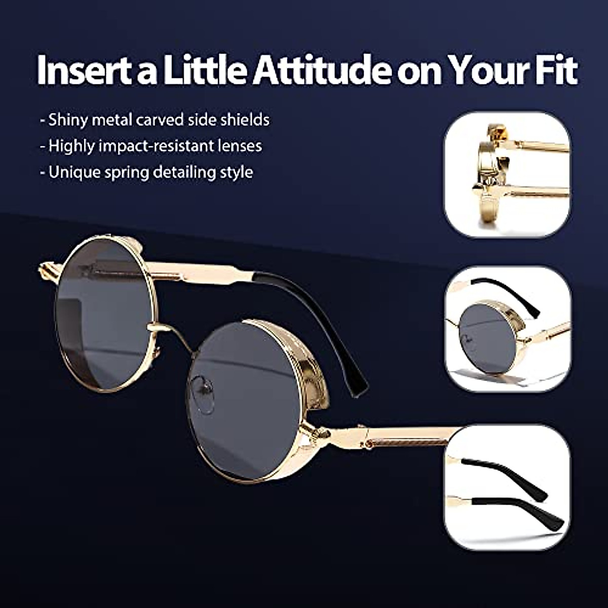 Technigadgets Jacob Steampunk Sunglasses (Gold Black)