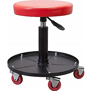 TCE Duty Rolling Pneumatic Creeper Garage/Shop Seat: Padded Adjustable Mechanic Stool with Tool Tray Storage, Red,ATRHL6201U