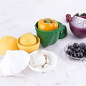 Onion, tomato, lemon, green pepper 4 PCS Fruit and Vegetable Shaped Food Saver Storage，Reusable SiliconeRefrigerator Box Storage Bowls Saver Holder Keeper