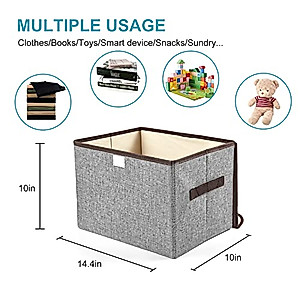 Bagnizer Foldable Fabric Storage Bins with Lids, 14.4x10x10'' Decorative Stackable Storage Cubes with Handles, Toy Clothes Blanket Storage Organizer, Closet Storage Basket/Box/Containers