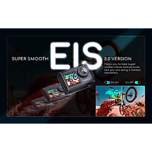 COOAU Sports Action Camera Dual Screen Ultra HD 4K 60FPS 20MP WiFi EIS Touchscreen External Microphone Remote Control Underwater 131 Feet Waterproof Helmet Vlogging Camera with 2x1350mAh Batteries.