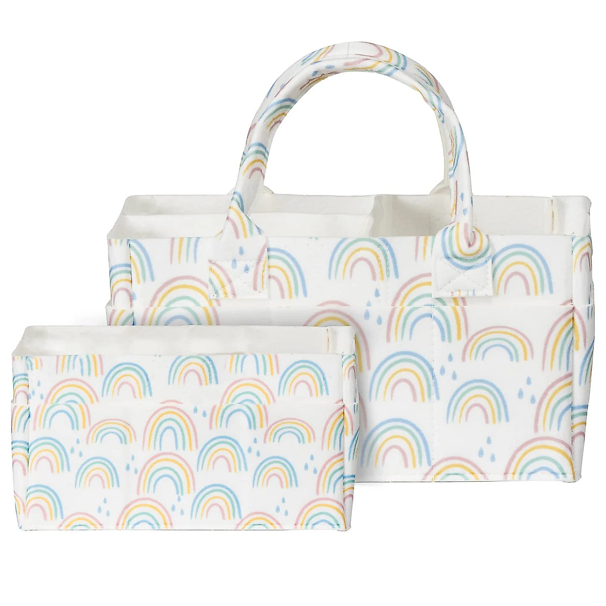 Sammy & Lou Painted Rainbow 2-Pack Felt Diaper Caddy Set, Includes Portable Diaper Organizer and Baby Wipes Caddy